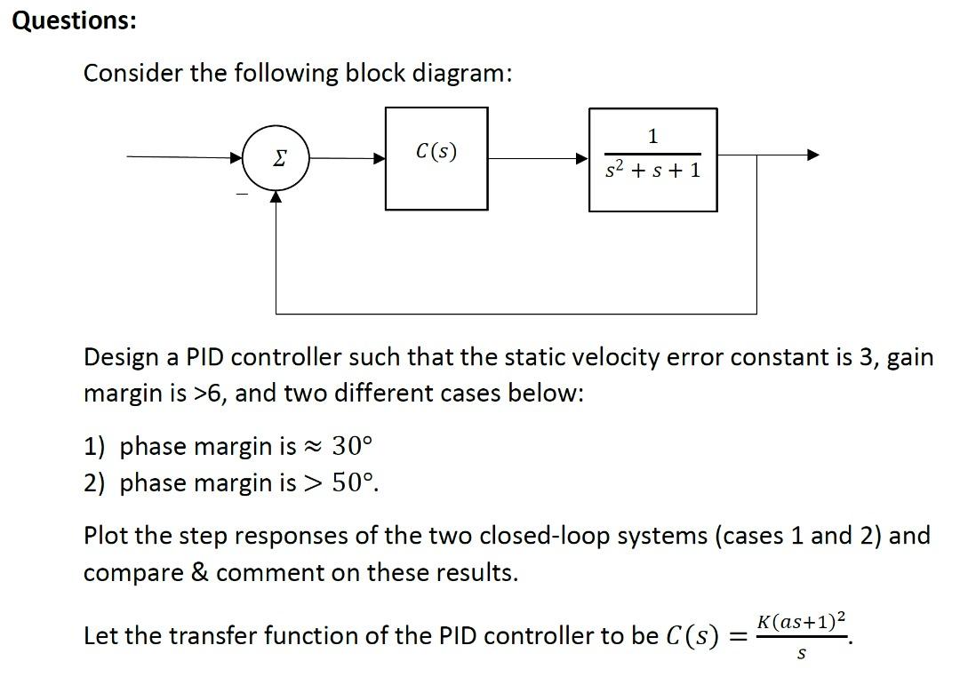Solved Questions: Consider the following block diagram: 1 Σ | Chegg.com