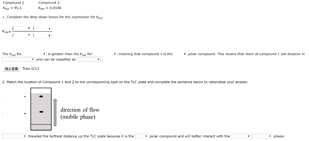 Solved 1. The octanol-water partition coefficient (Kow) for | Chegg.com