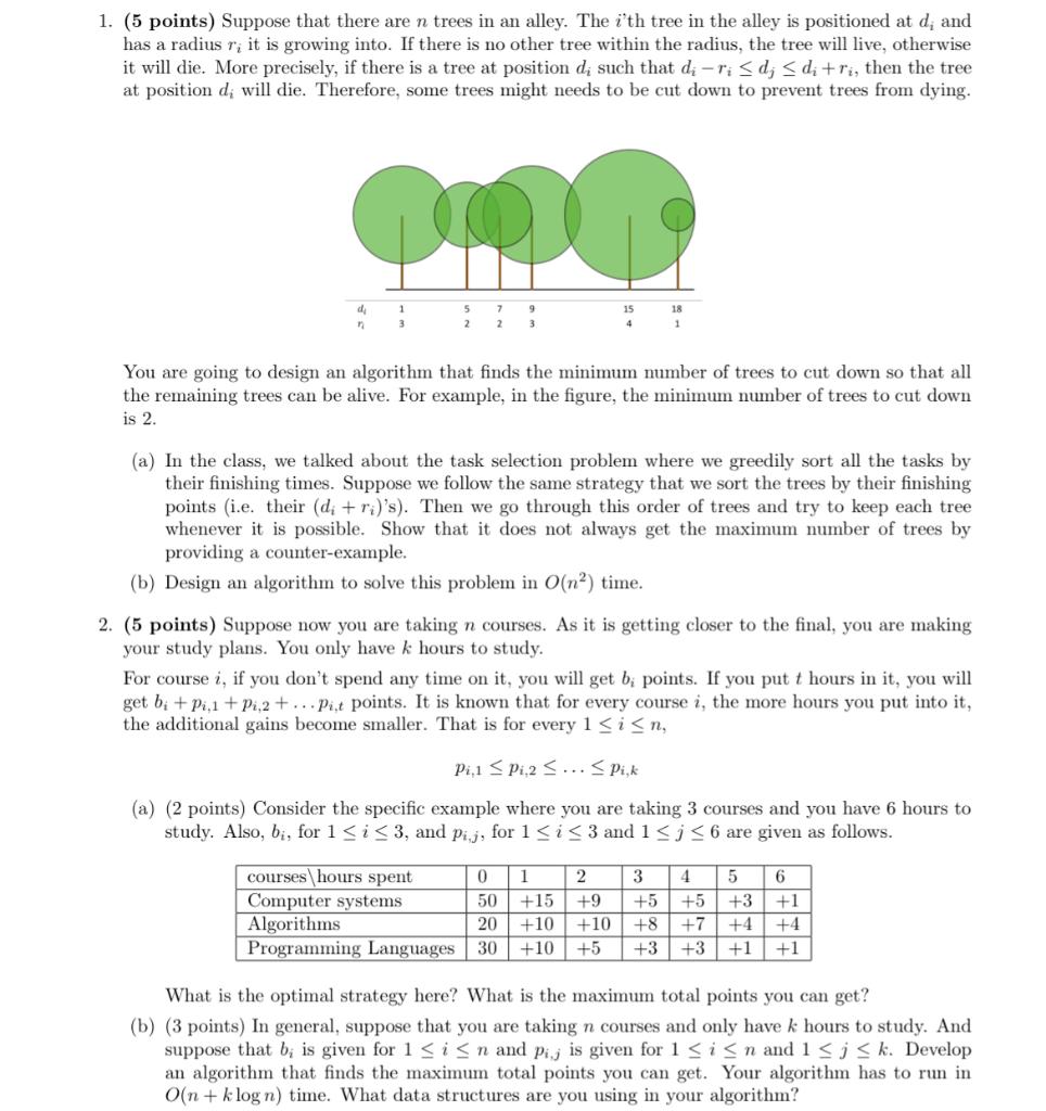 Solved 1. (5 points) Suppose that there are n trees in an | Chegg.com