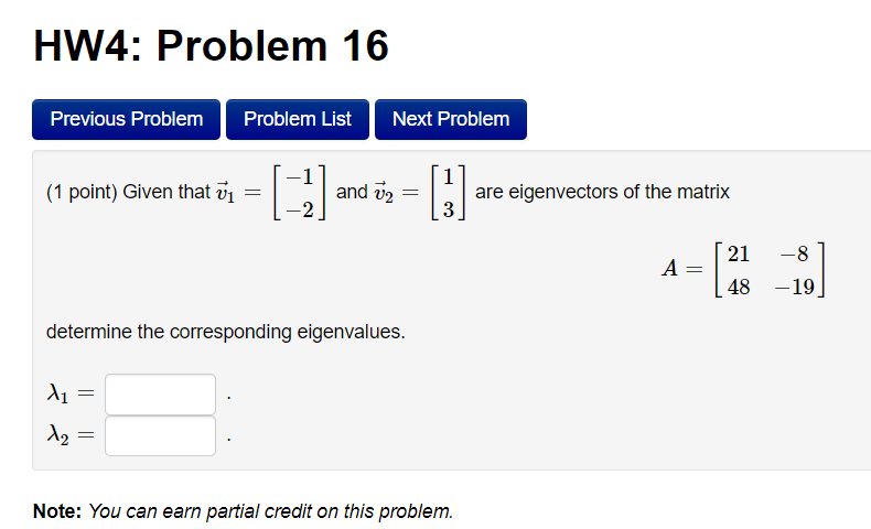 Solved (1 point) Given that v1=[−1−2] and v2=[13] are | Chegg.com