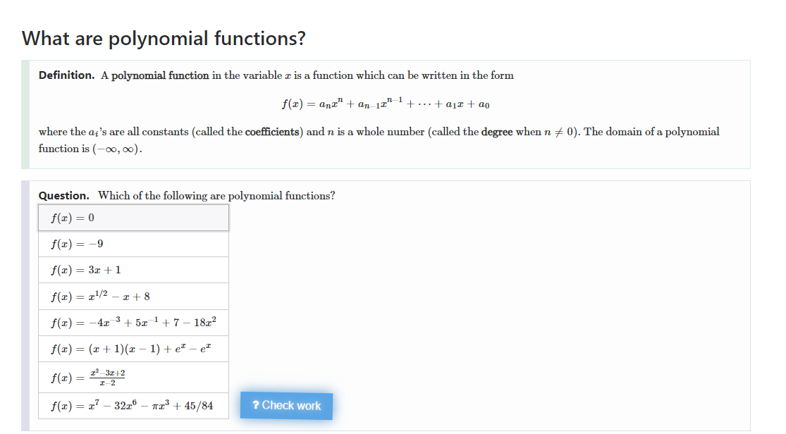 Solved What are polynomial functions? Definition. A | Chegg.com