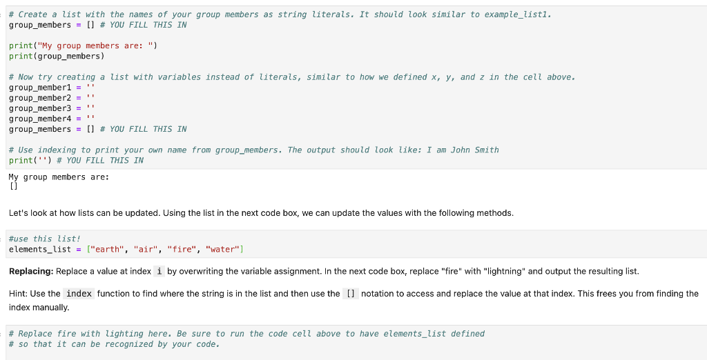 \# Create a list with the names of your group members | Chegg.com