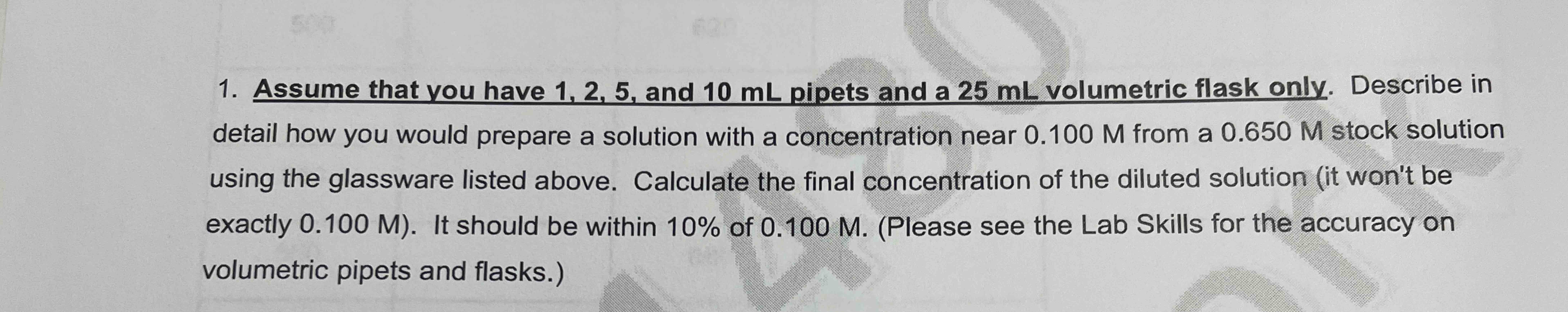 Solved Assume that you have 1,2,5, ﻿and 10mL ﻿pipets and a | Chegg.com