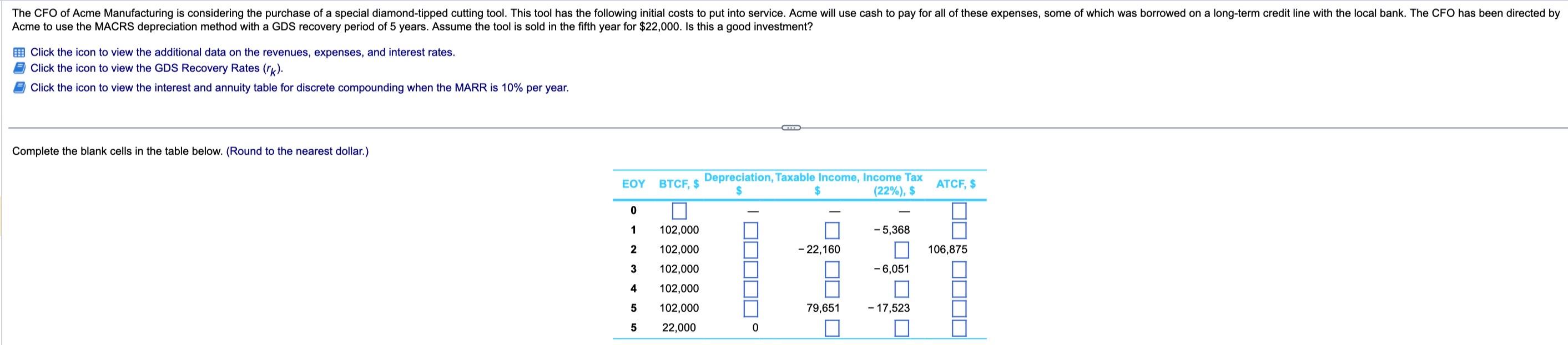 Acme to use the MACRS depreciation method with a GDS | Chegg.com