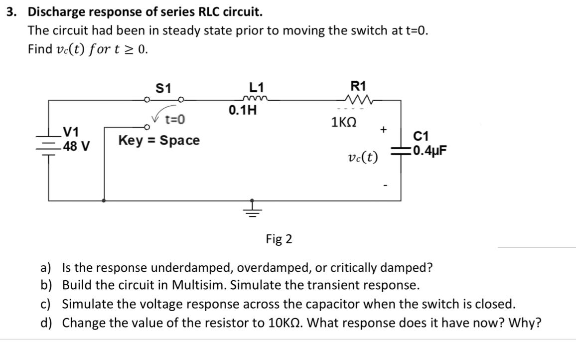 Solved 3. Discharge response of series RLC circuit. The | Chegg.com