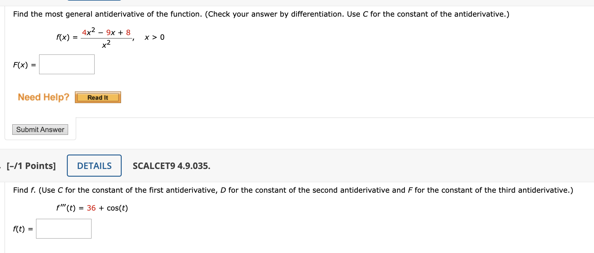 Solved Find the most general antiderivative of the function. | Chegg.com