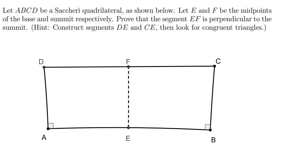 Solved Let Abcd Be A Saccheri Quadrilateral As Shown Below Chegg