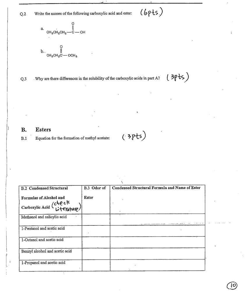 Solved CHM 202L Carboxylic Acids and Esters #7 Report Sheet | Chegg.com