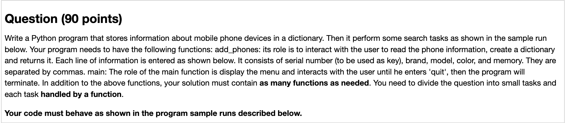 Solved Question (90 points) each task handled by a function. | Chegg.com Solved Question (90 points) each task handled by a function. | Chegg.com