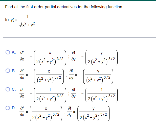 Solved Find all the first order partial derivatives for the | Chegg.com
