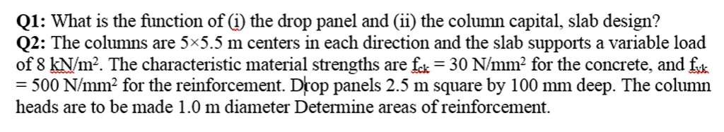 Solved Q1: What is the function of (i) the drop panel and | Chegg.com