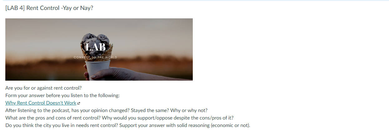 [LAB 4] Rent Control -Yay or Nay? Are you for or | Chegg.com