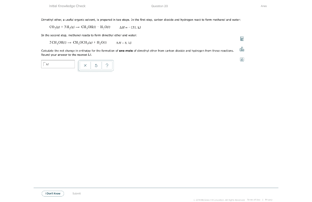 Solved Initial knowledge Check Question 20 Dimethyl ether, a | Chegg.com