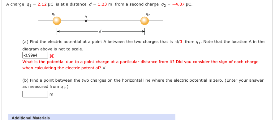 Solved charge q1=2.12μC is at a distance d=1.23 m from a | Chegg.com