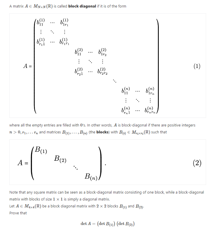 Solved A matrix A∈MN×N(R) is called block diagonal if it is | Chegg.com