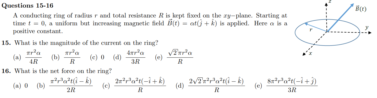 Solved Questions 15-16 A conducting ring of radius \\( r \\) | Chegg.com