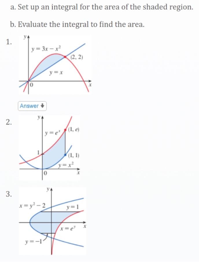 Solved a. Set up an integral for the area of the shaded | Chegg.com