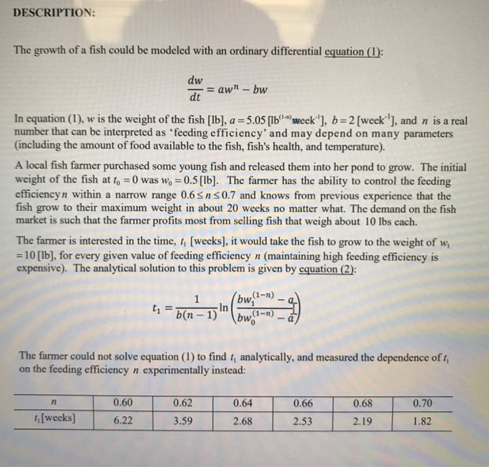 Solved DESCRIPTION The growth of a fish could be modeled | Chegg.com