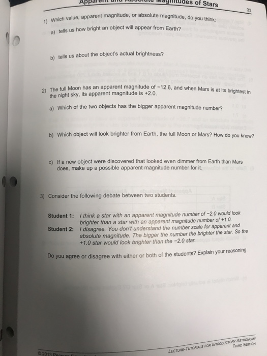 Solved Appaientgitdes of Stars value, apparent magnitude, or | Chegg.com