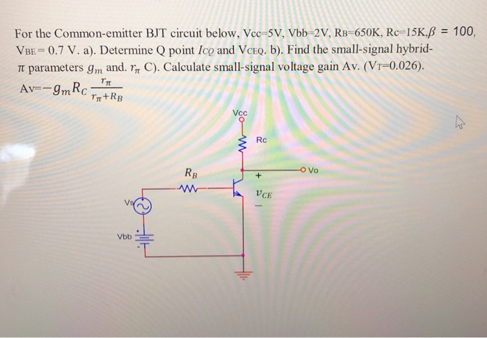 Solved For the Common-emitter BJT circuit below, Vcc-5V, | Chegg.com