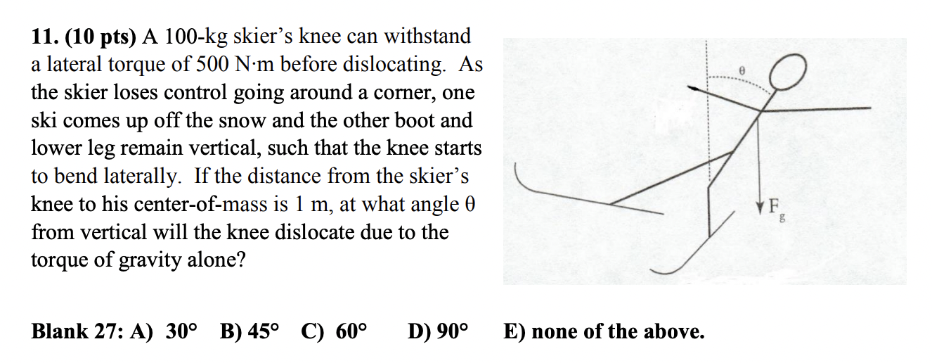 Solved 11. (10 pts) A 100-kg skier's knee can withstand a | Chegg.com