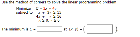 Solved Use the method of corners to solve the linear | Chegg.com