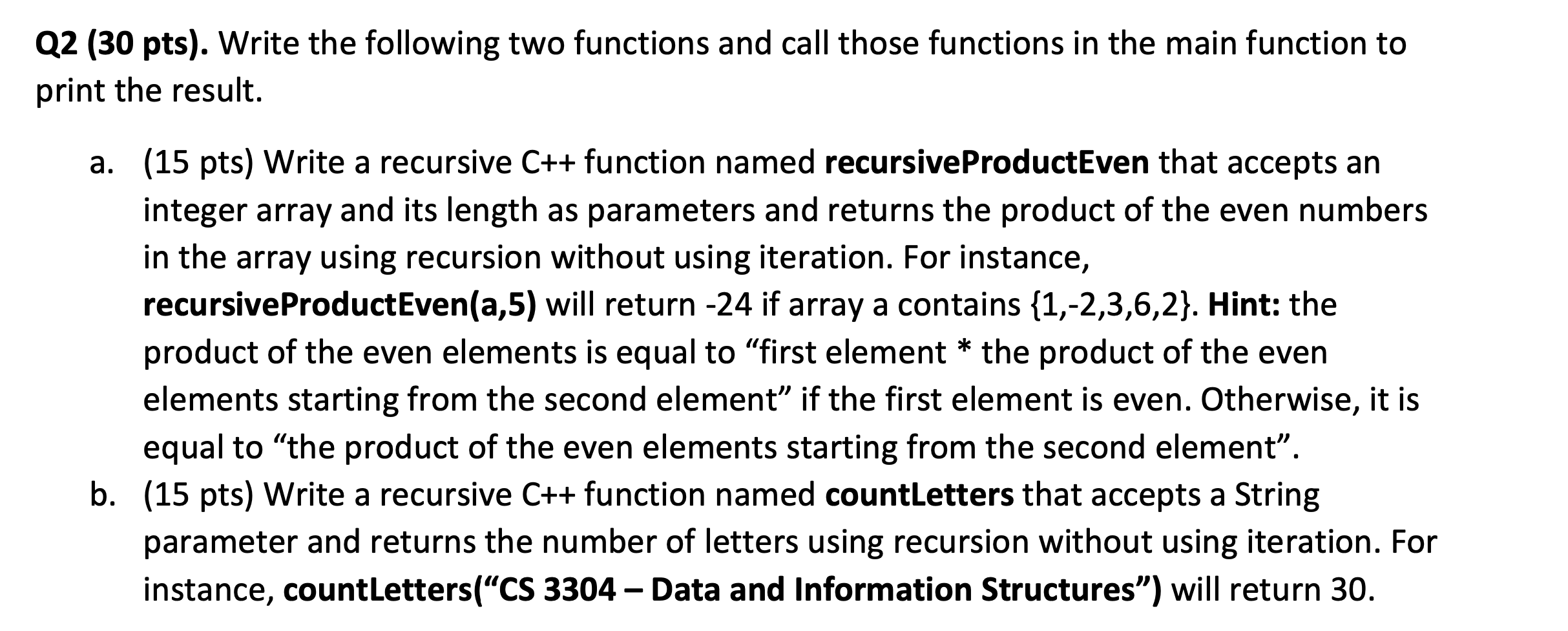 Solved Q2 30 Pts Write The Following Two Functions And 2381
