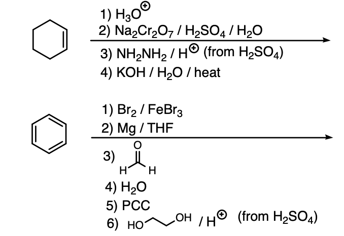 Solved 1) H30Ⓡ 2) Na2Cr2O7 / H2SO4/ H2O 3) NH2NH2/H (from | Chegg.com