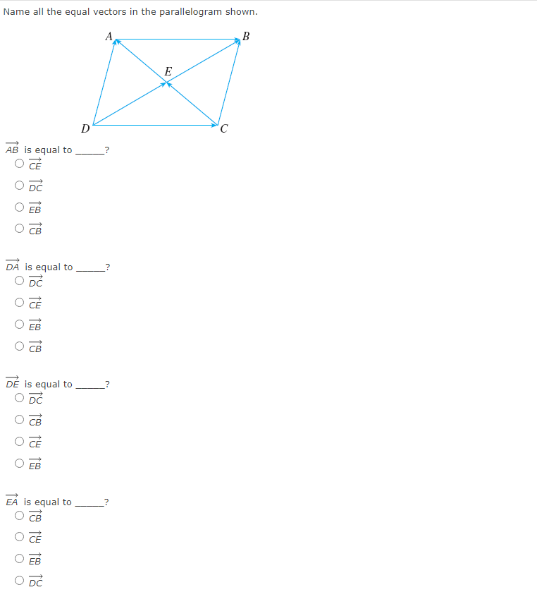 Solved Name all the equal vectors in the parallelogram | Chegg.com