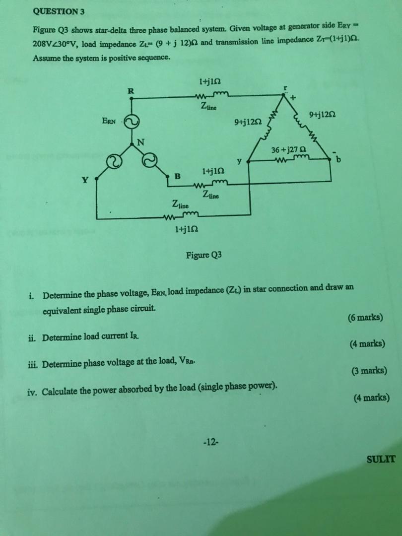 Solved QUESTION 3 Figure Q3 shows star-delta three phase | Chegg.com