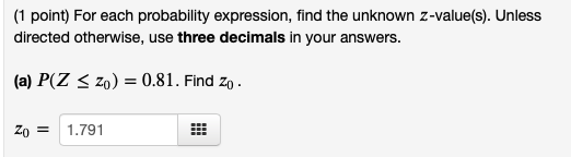 Solved (1 point) For each probability expression, find the | Chegg.com