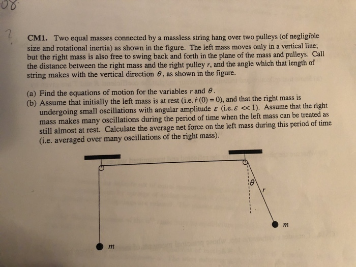 Solved 08 CM1. Two equal masses connected by a massless | Chegg.com