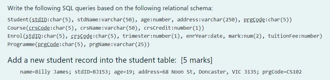 Solved Write the following SQL queries based on the | Chegg.com