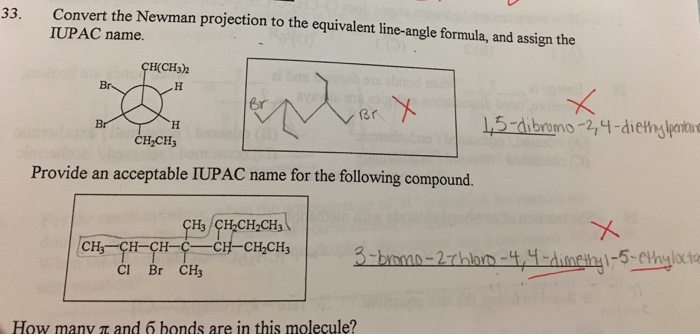 Solved 33. Convert the Newman projection to the equivalent | Chegg.com