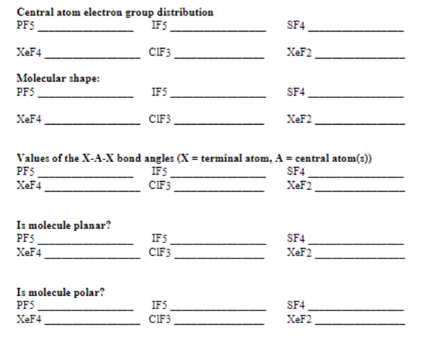 Solved Central atom electron group distribution PF5 SF4 XeF4 | Chegg.com