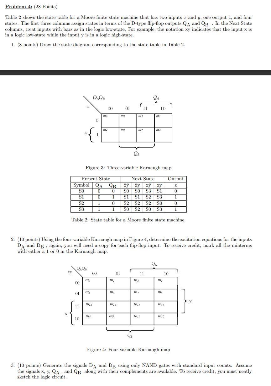 Solved Problem 4: (28 Points) Table 2 shows the state table | Chegg.com