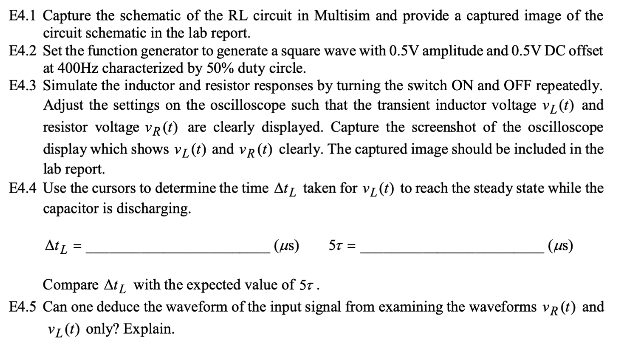 Solved Exercise 6-4: Series RL circuit with square-wave | Chegg.com