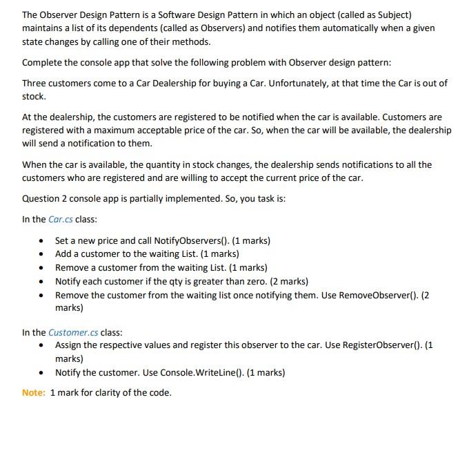Solved The Observer Design Pattern is a Software Design | Chegg.com