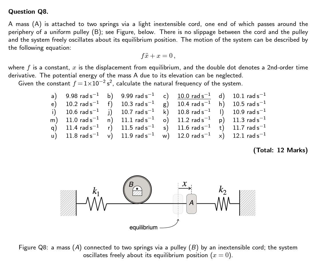 Solved A mass (A) is attached to two springs via a light | Chegg.com