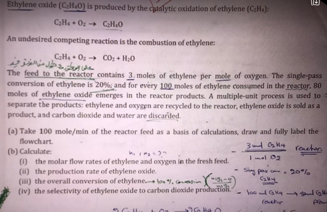 Solved Ethylene oxide (C2H40) is produced by the catalytic | Chegg.com