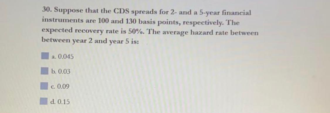 Solved 30. Suppose that the CDS spreads for 2- and a 5-year | Chegg.com