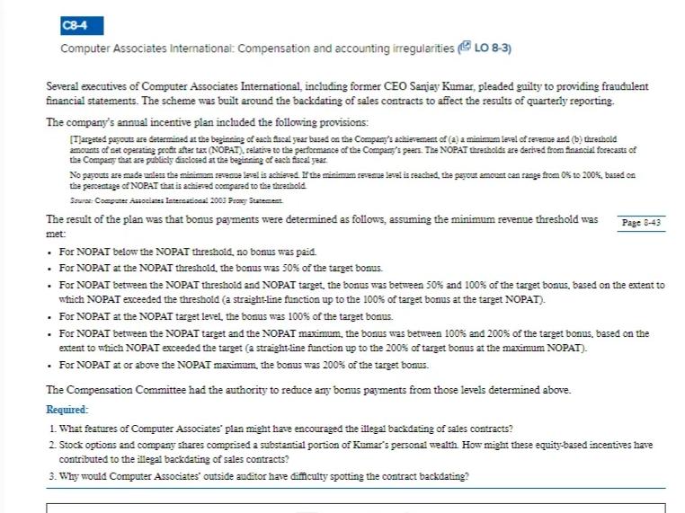 08-4 Computer Associates International: Compensation | Chegg.com