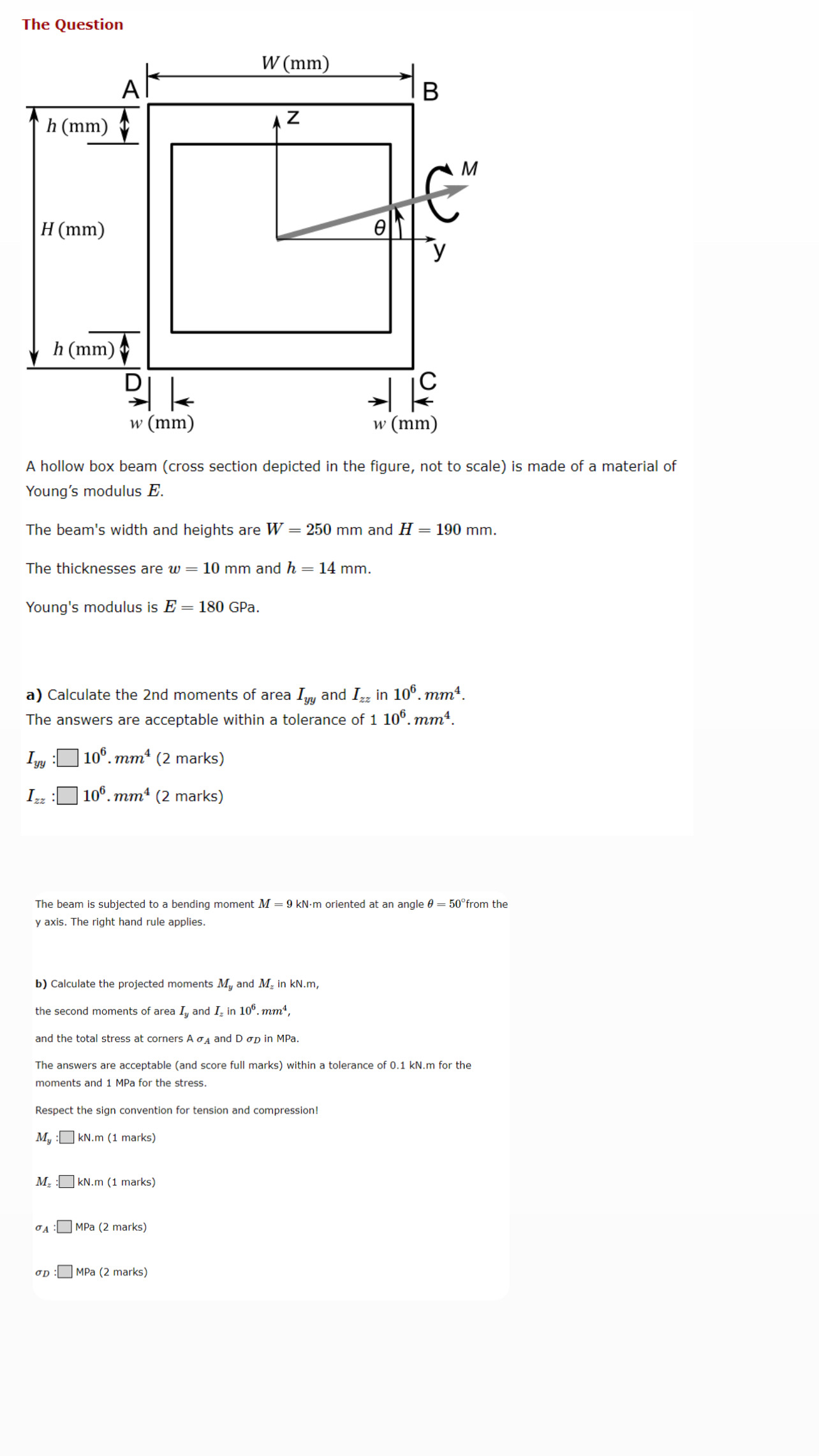 Solved The QuestionA hollow box beam (cross ﻿section | Chegg.com