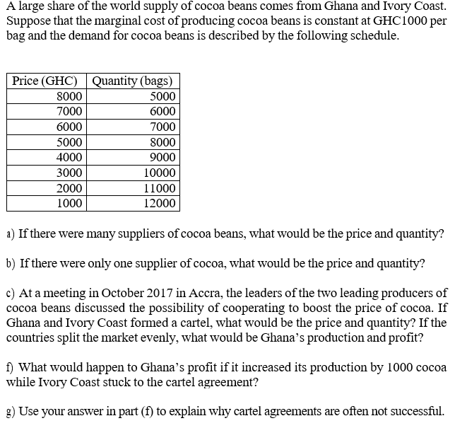 Solved A large share of the world supply of cocoa beans | Chegg.com