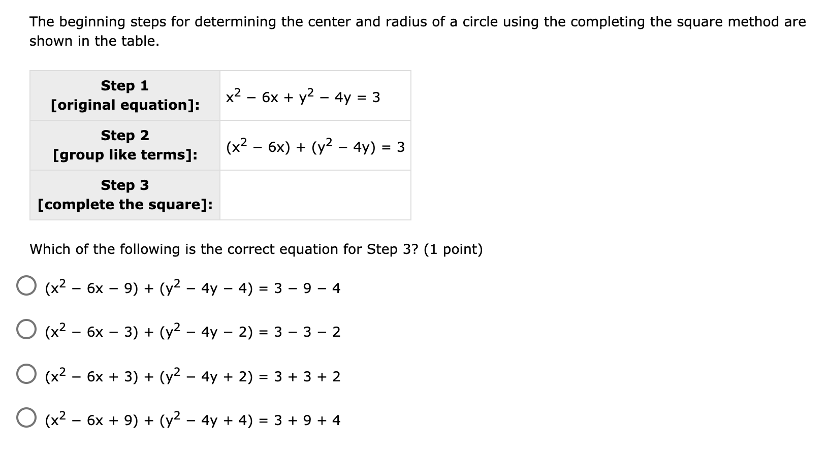 Solved The beginning steps for determining the center and | Chegg.com