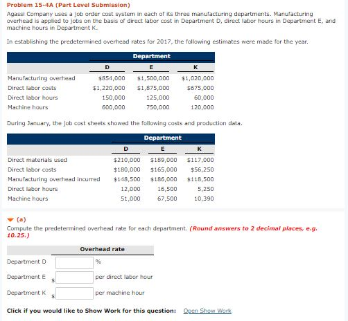 Solved Problem 15-4A (Part Level Submission) Agassi Company | Chegg.com