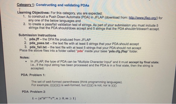 Solved Category 1: Constructing and validating PDAs Learning | Chegg.com