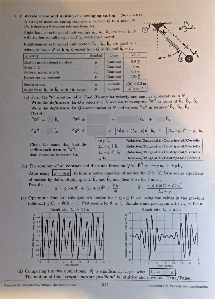 7.16 Acceleration and motion of a swinging spring. | Chegg.com