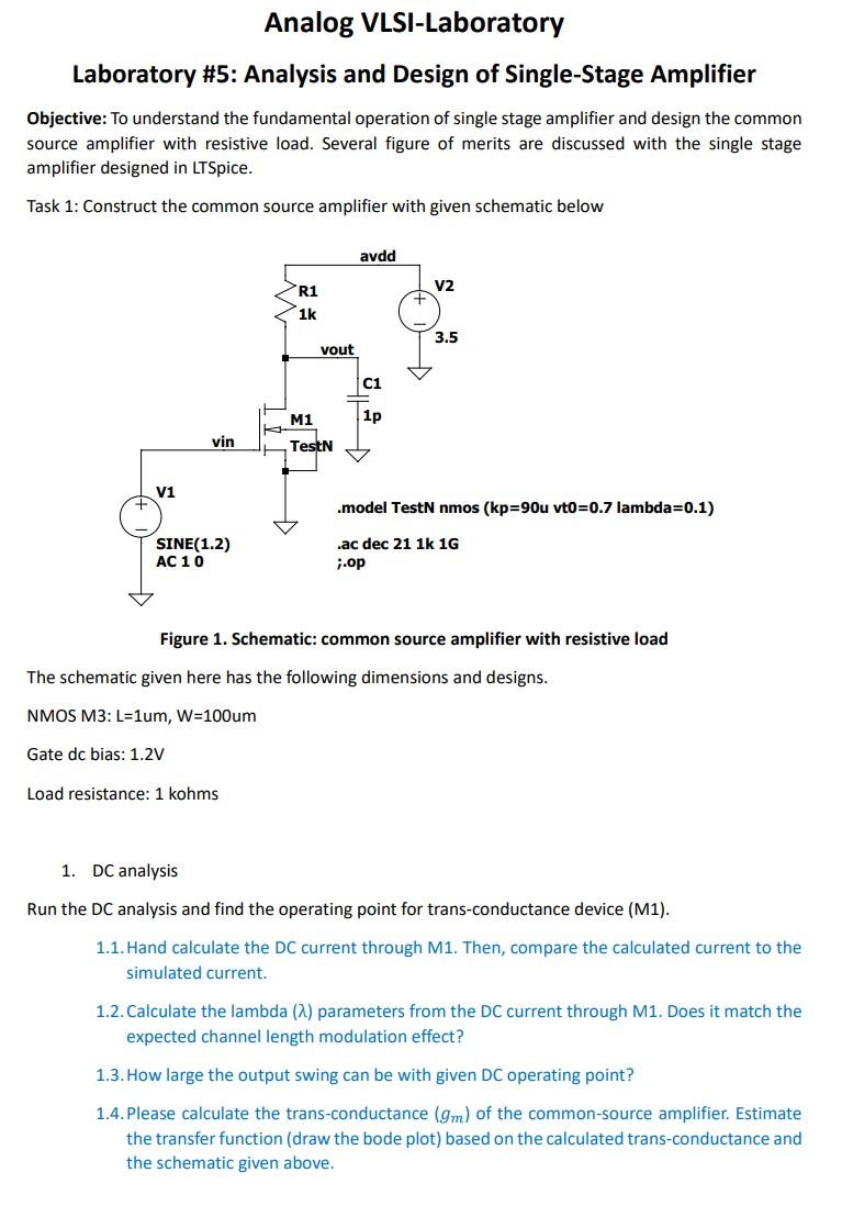 Solved Analog VLSI-Laboratory Laboratory #5: Analysis and | Chegg.com