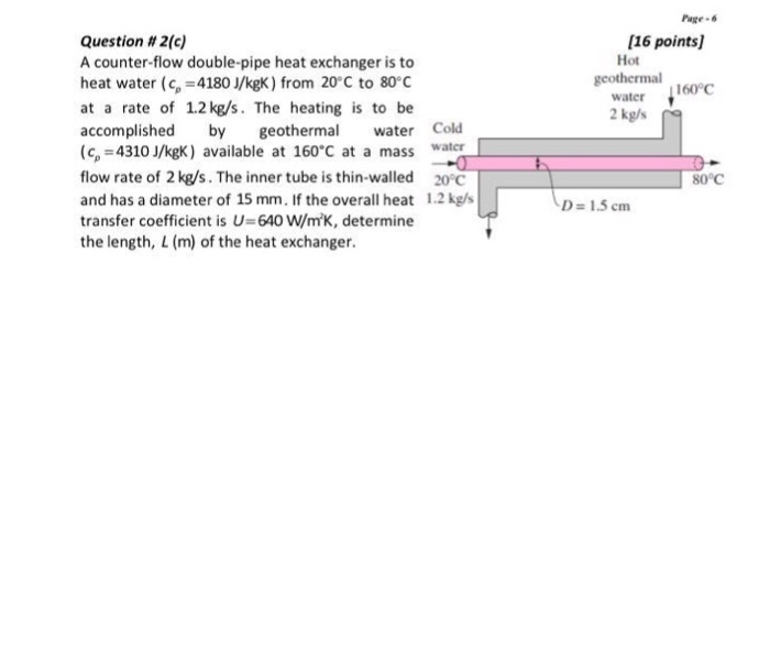Solved Page 6 Question # 2(c) A counter-flow double-pipe | Chegg.com